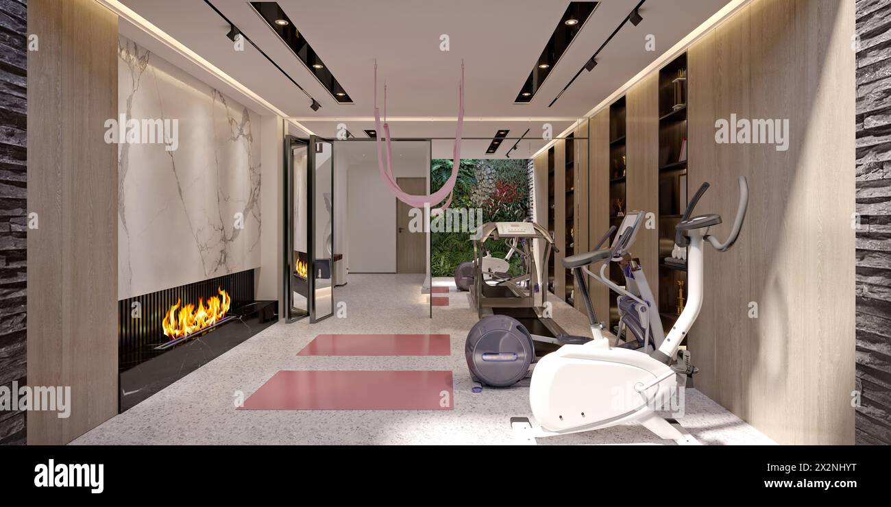 3d render fitness gym saloon Stock Photo - Alamy