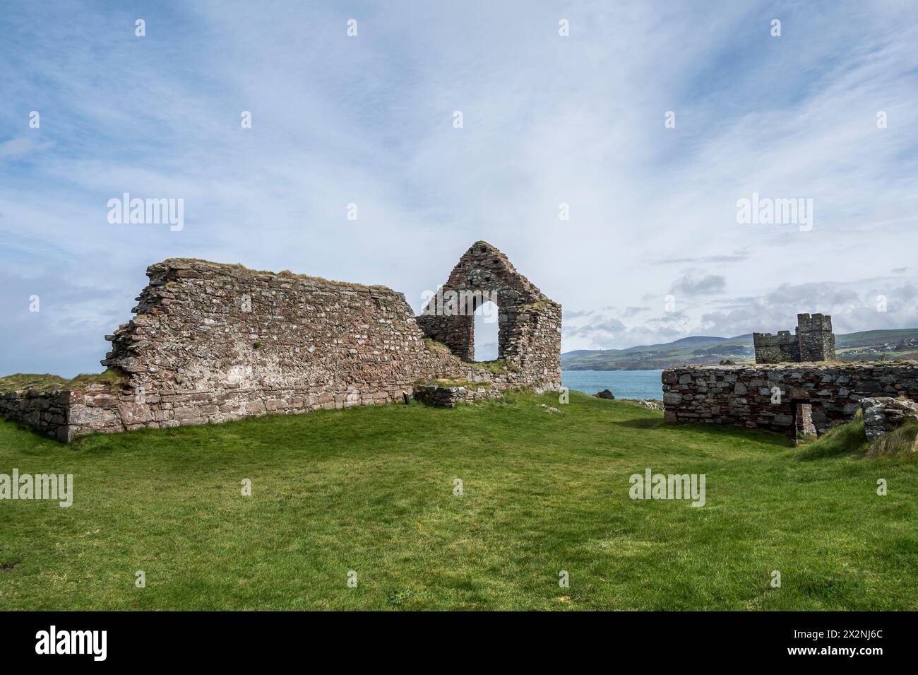 The image is of the historic 12th century Peel Castle and Abbey on the ...