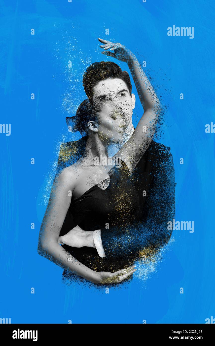 3D photo collage composite trend artwork sketch image of couple man hug ...