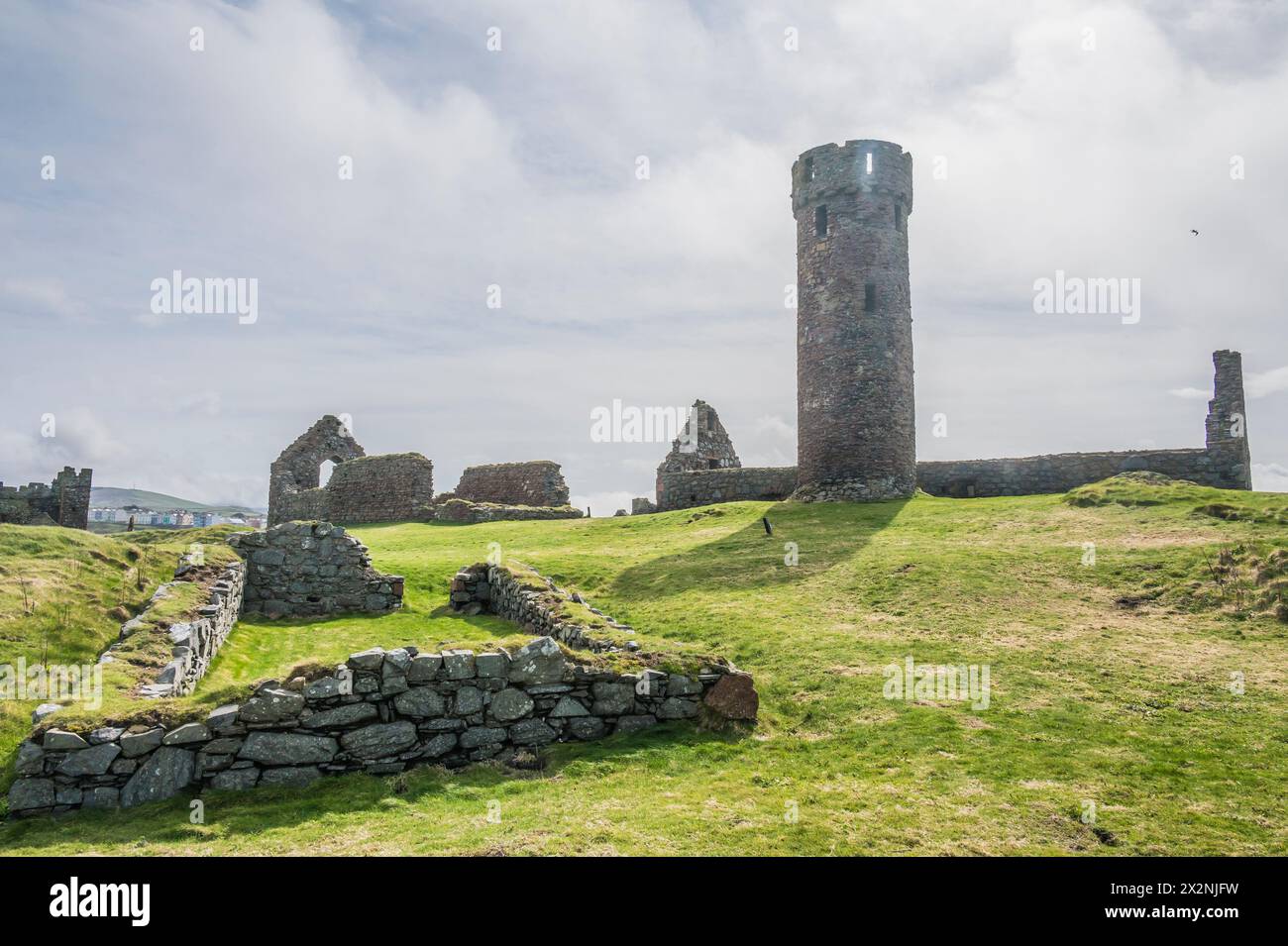 General scenic image at the historic 12th century Peel Castle and Abbey ...