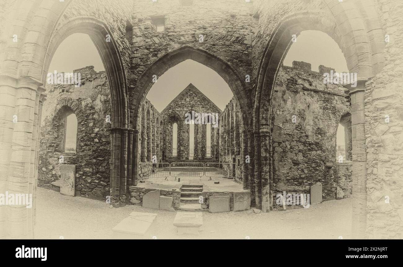The image is of what was the interior of Peel Castle Abbey at the ...