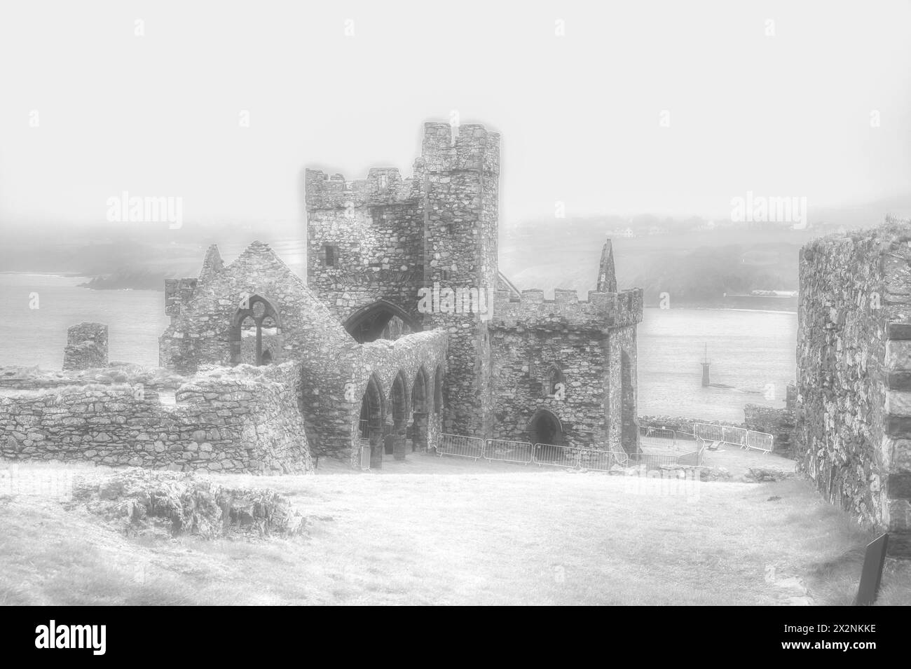 The image is of the 12th century historic Peel Castle Abbey on the west ...