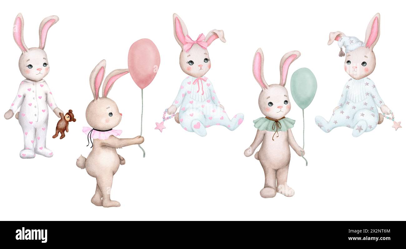 Set of cute baby bunnies. Children's illustration. Hand drawn ...
