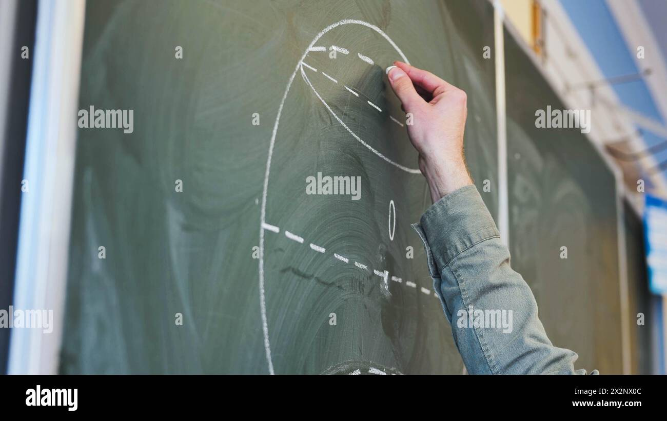 Guy draws figures on the board. Geometry class Stock Photo - Alamy