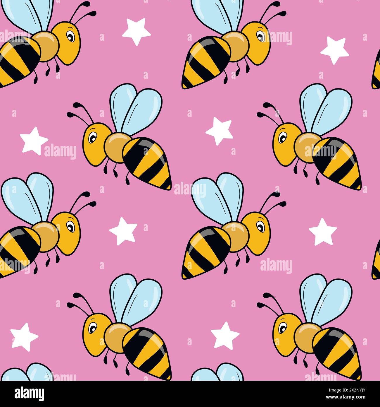 Seamless pattern with bees on color background. Small wasp. Vector ...