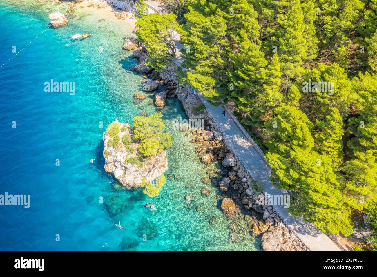 Punta Rata beach in Brela, Croatia, aerial view. Adriatic Sea with ...