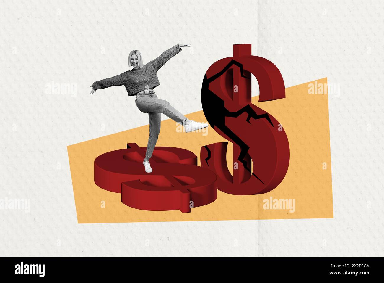 Composite photo collage of happy blonde girl dance dollar currency ...