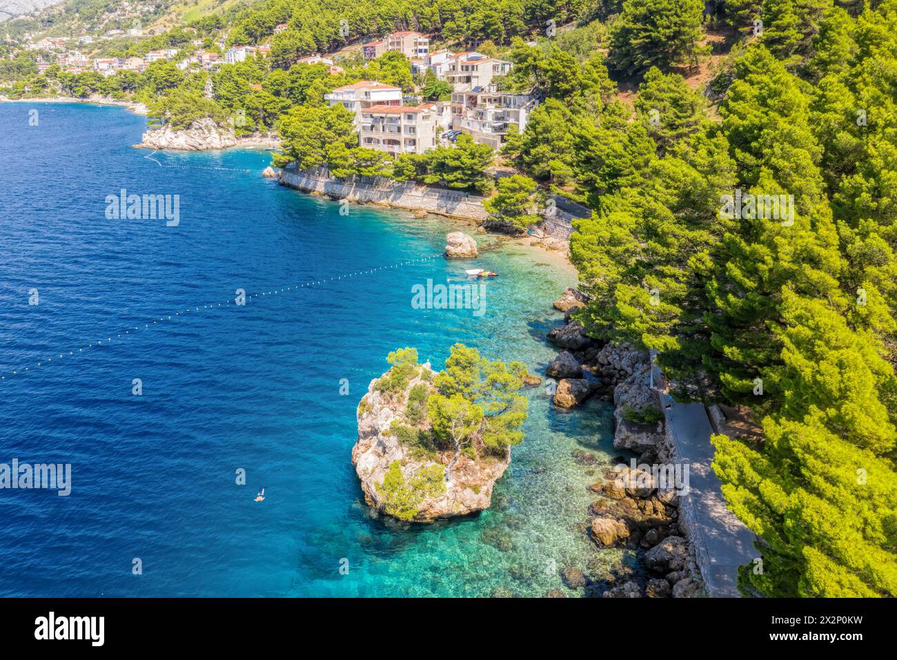 Punta Rata beach in Brela, Croatia, aerial view. Adriatic Sea with ...