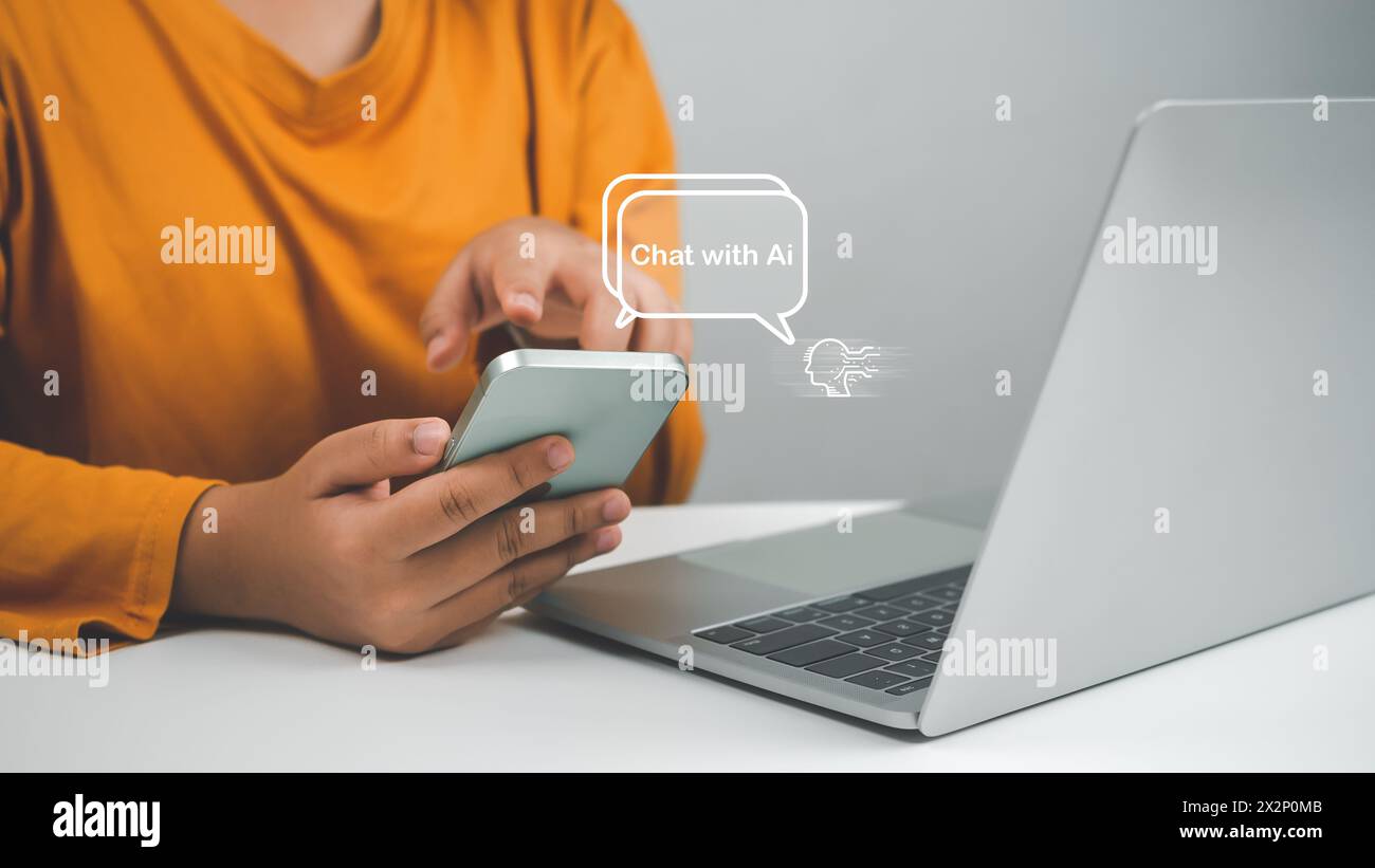 Woman hand use show a smartphone to type live chat, ask, answer with an ...