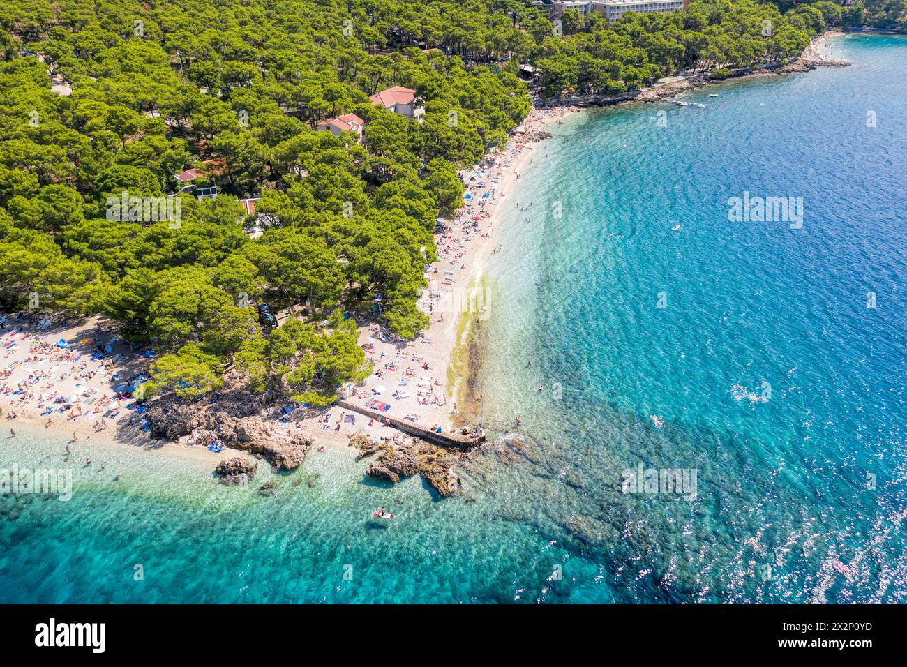 Punta Rata beach in Brela, Croatia, aerial view. Adriatic Sea with ...