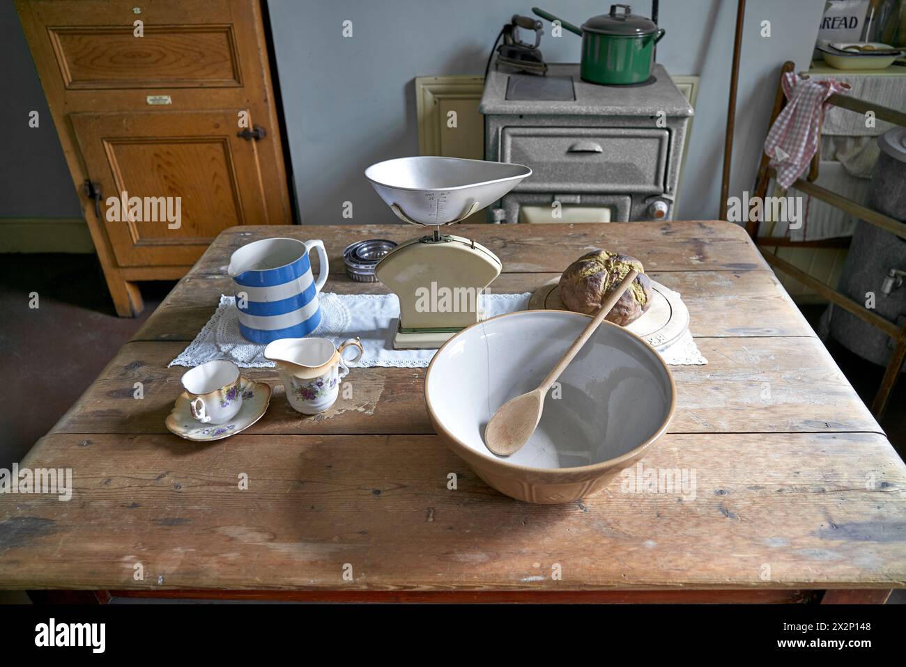 Kitchen table 1900's. Featuring traditional 1800's early items. Black ...