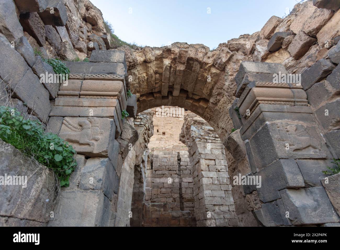 Archway with animal carvings in Harran Castle in the upper Mesopotamian ...