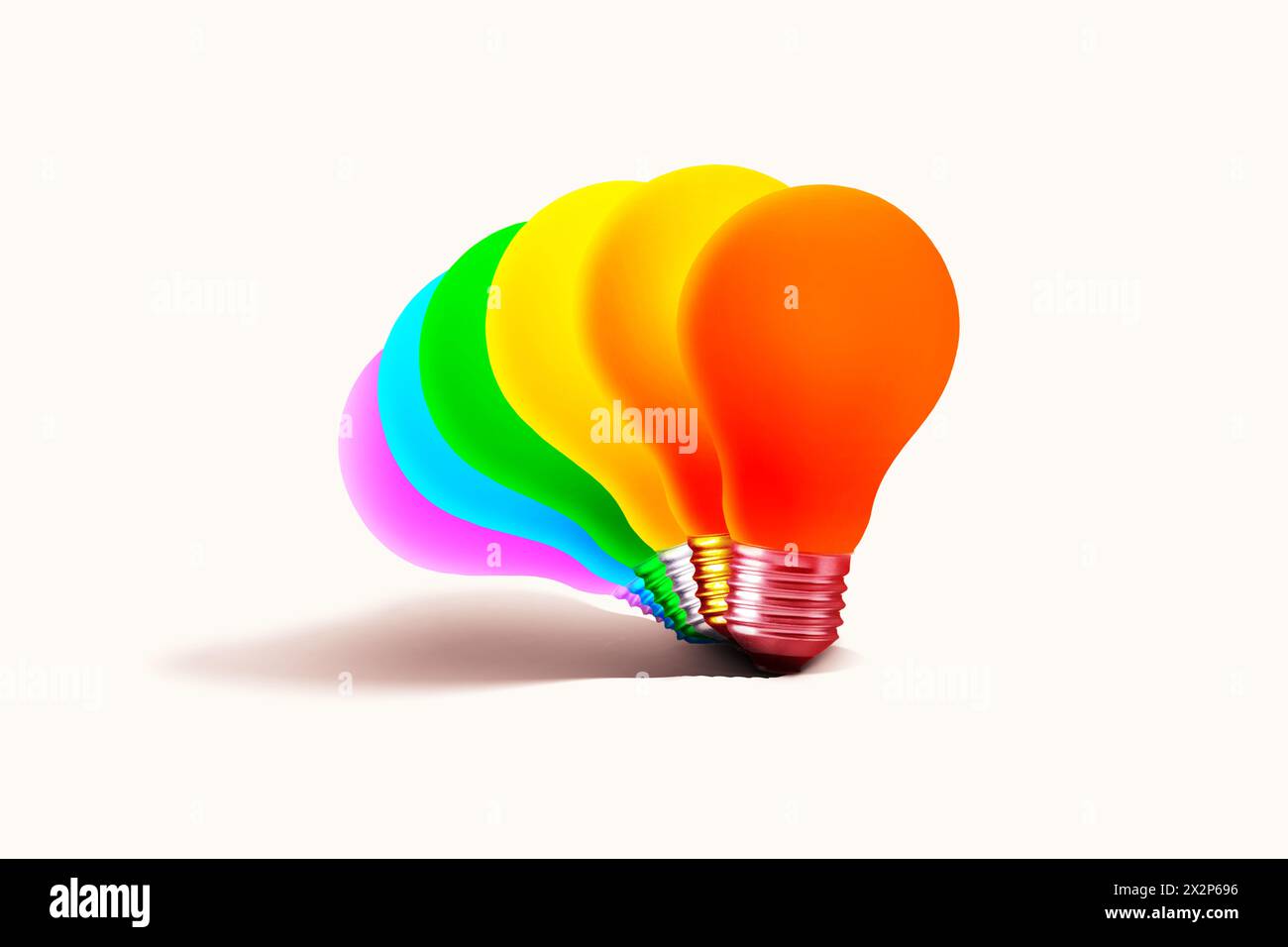 Creative Colored Light Bulbs With Rainbow Colors Glow On A White ...
