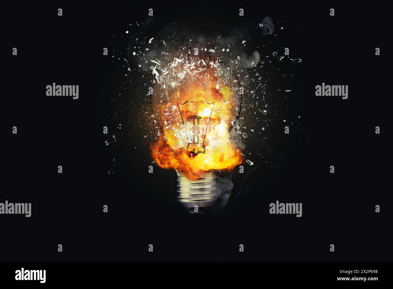 Creative Light Bulb Explodes With Fire With Fragments And Smoke On A ...
