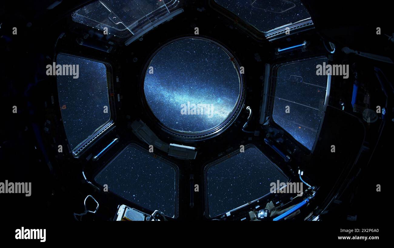 View Of The Starry Space From The Space Station Cabin. ISS Windows ...