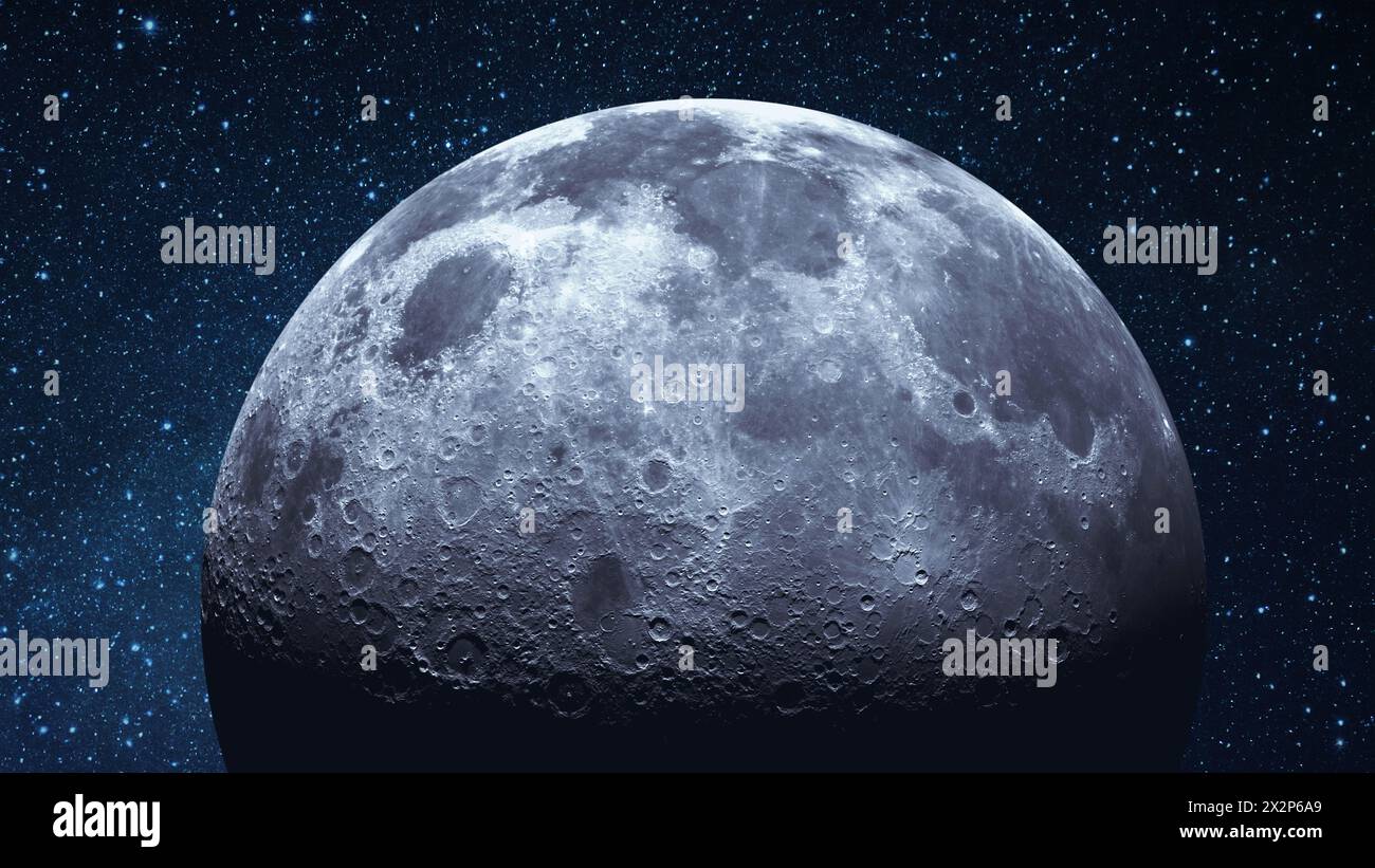 The Surface Of The Moon With Craters In Outer Space. Moon With Stars Stock Photo - Alamy