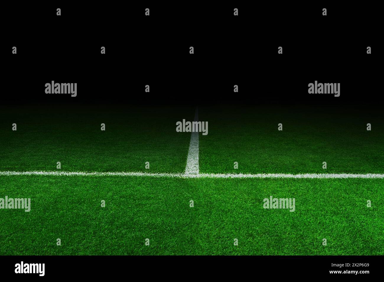 Soccer Stadium At Night. Football And Green Field In The Dark Stock ...