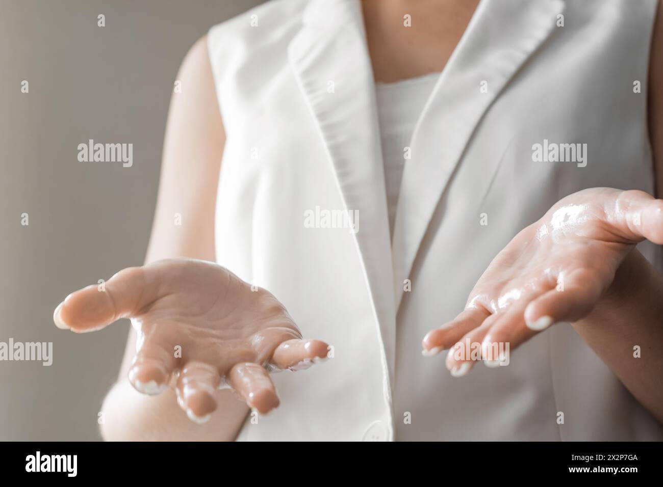Women washing hands with antibacterial sanitizer gel. Hygiene concept ...
