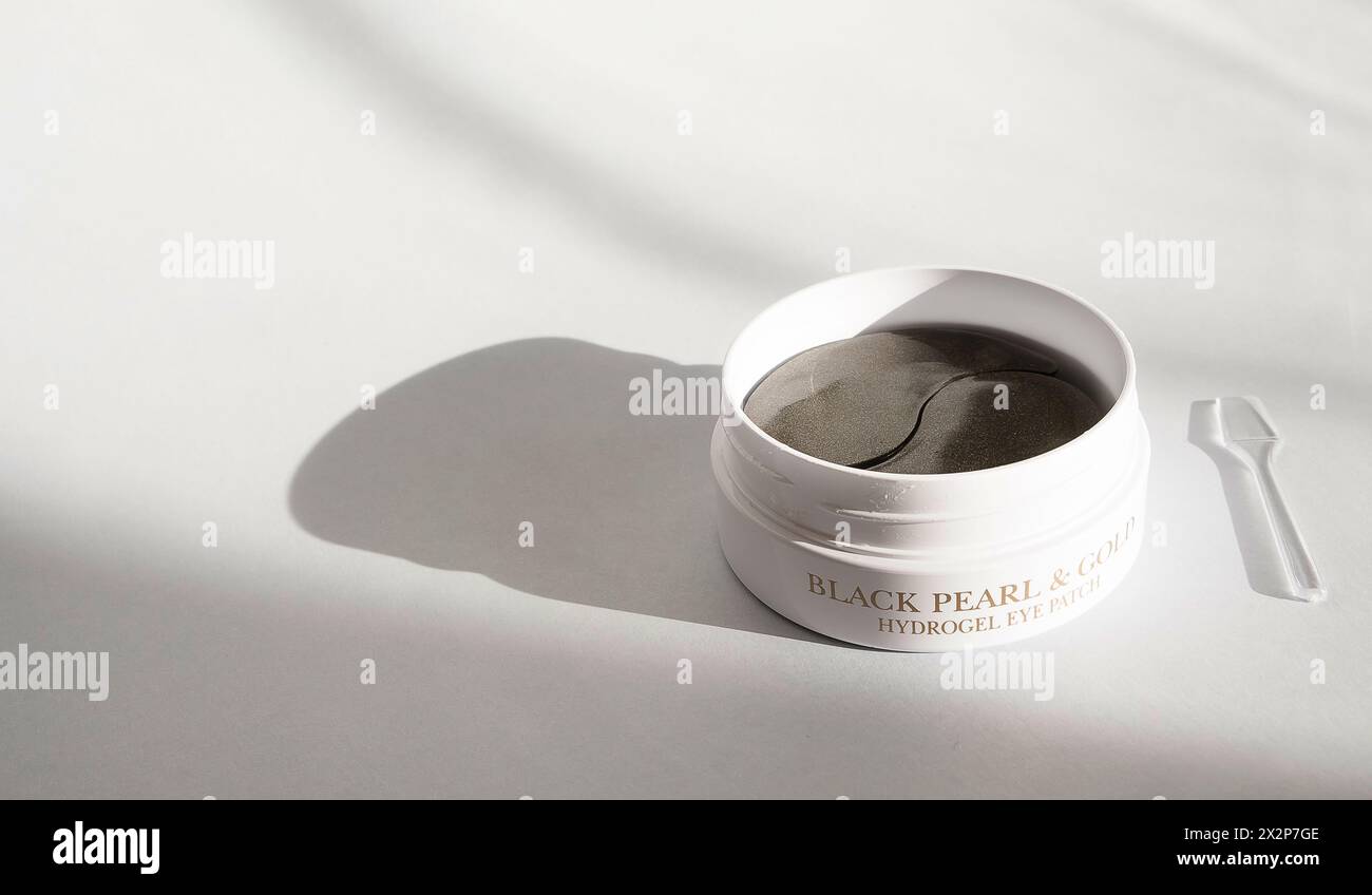 Package with collagen eye patches on white background. Korean hydrogel ...