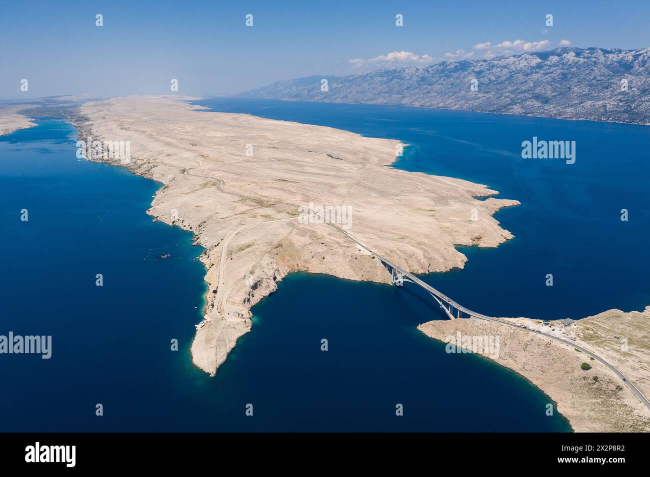 Pag, Croatia: Aerial view of the bridge linking the Pag island to the ...