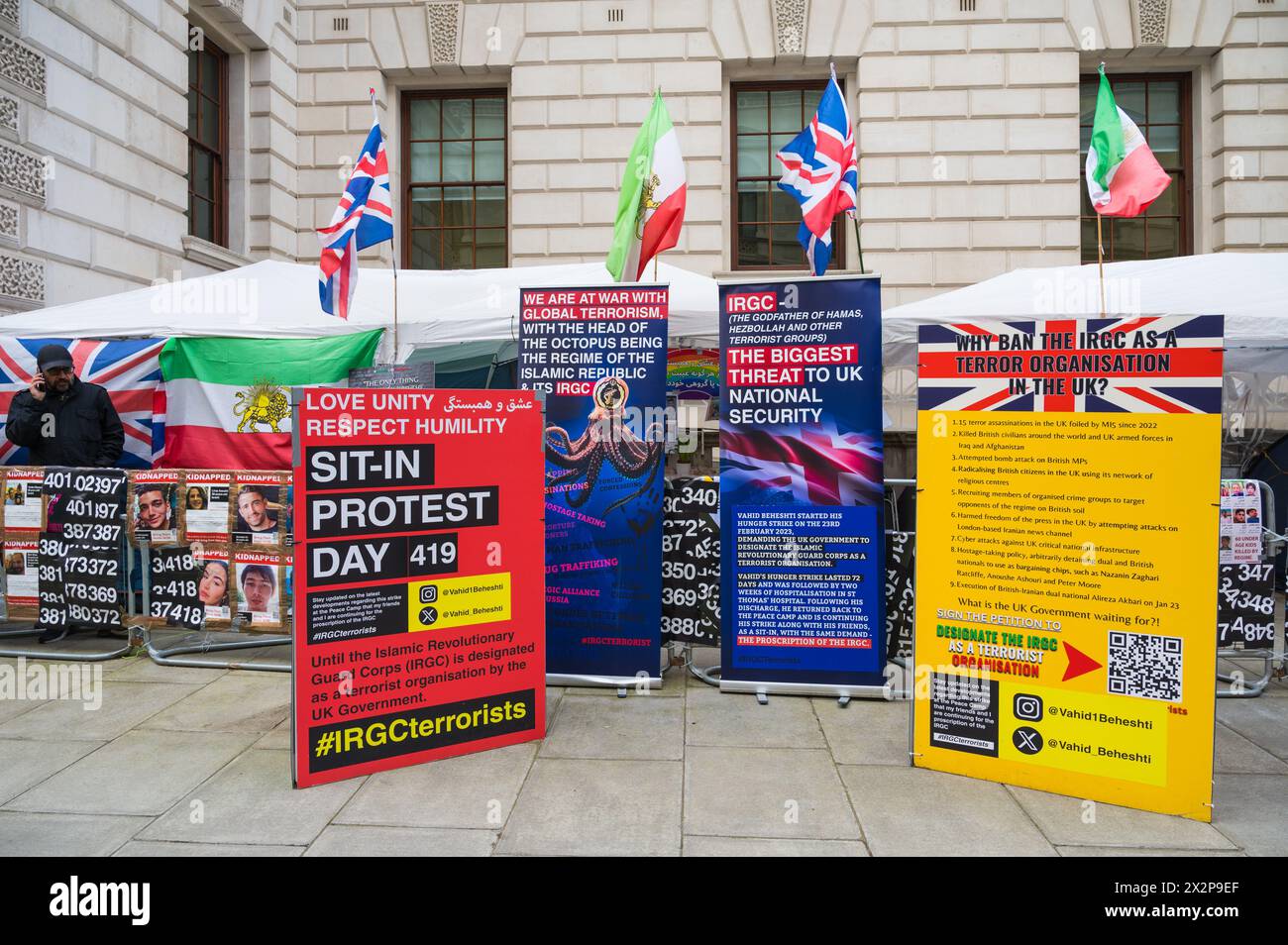 Protest encampment in King Charles Street, Whitehall, against the ...