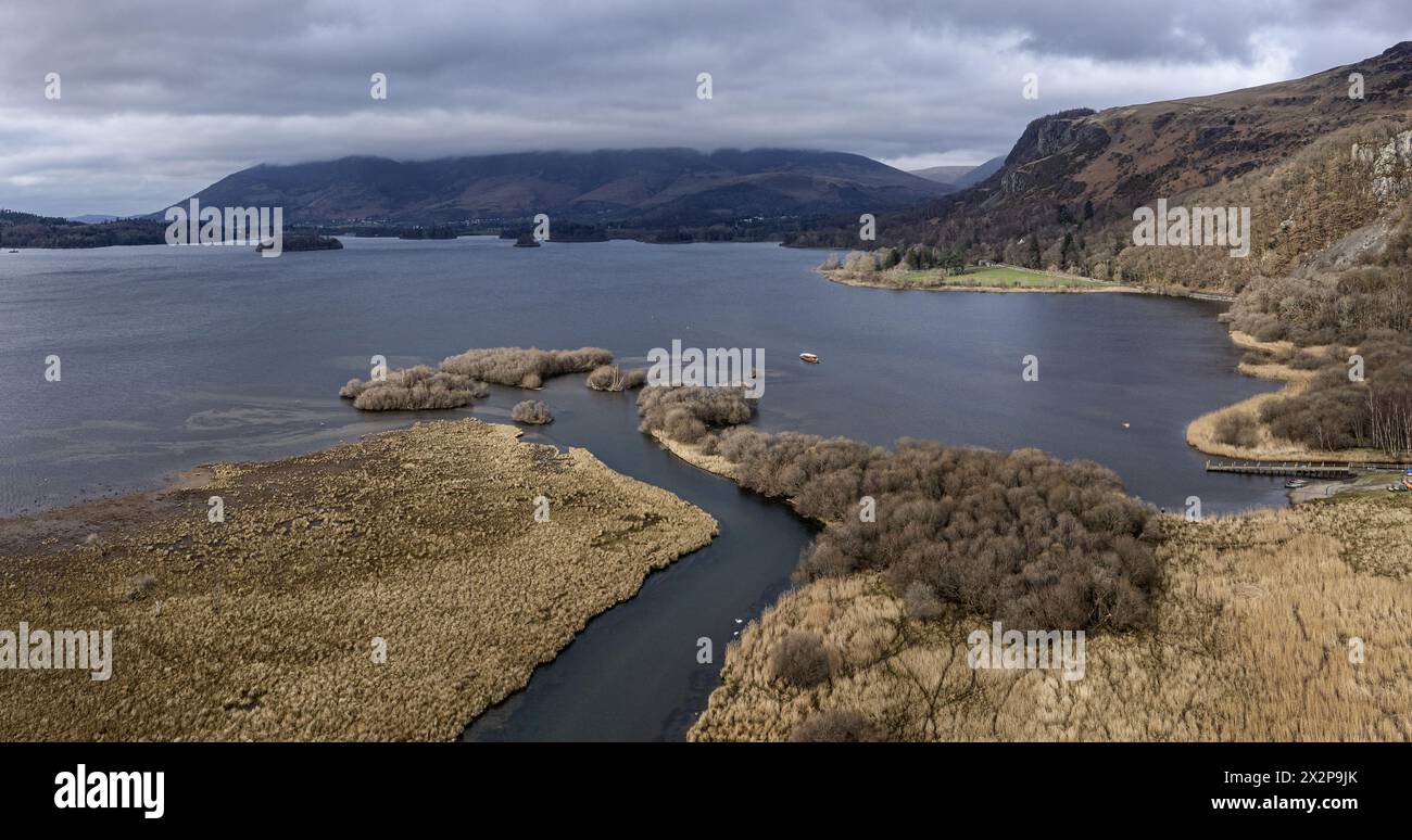 the south end of derwent water and the river derwent looking towards ...