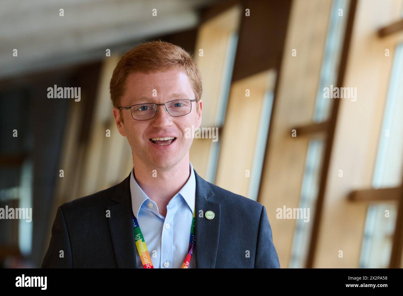 Edinburgh Scotland, UK 23 April 2024. Ross Greer MSP at the Scottish ...