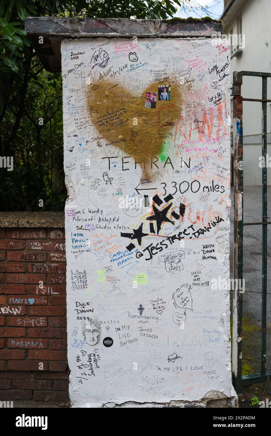 Graffiti on gate posts at Abbey Road Studios the iconic music recording ...