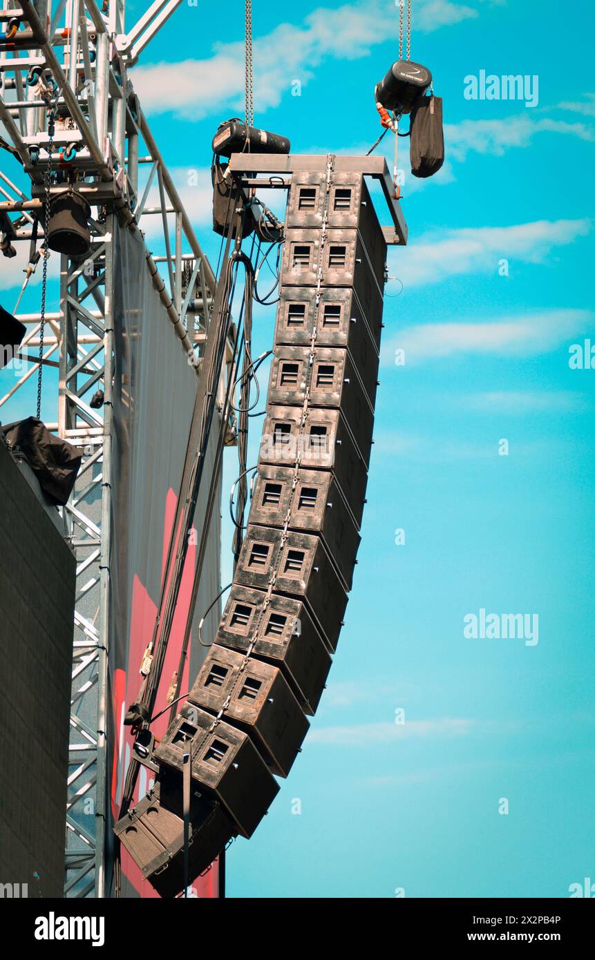 Speaker Stack on the main stage, Hylands Park, Chelmsford, Essex ...
