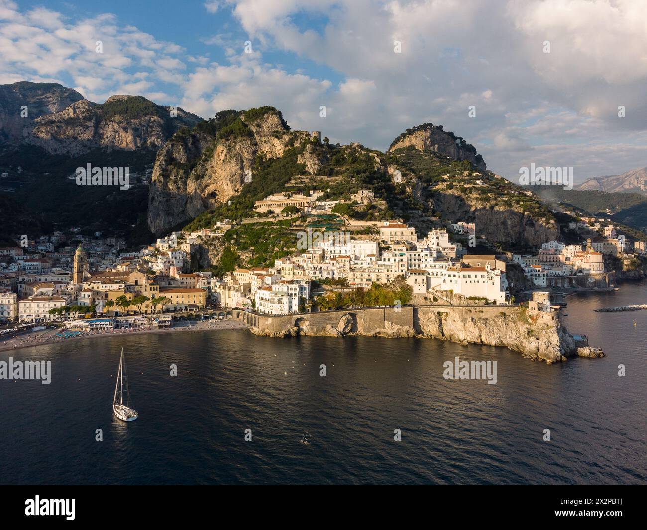 Amalfi, Italy: Dramatic aerial of the famous Amalfi village with its ...