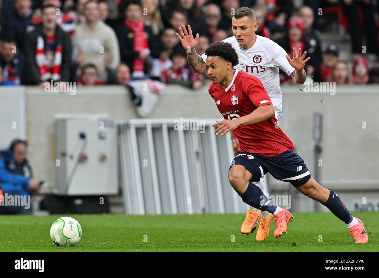 Tiago Santos (22) of Lille and Lucas Digne (12) of Aston Villa pictured ...