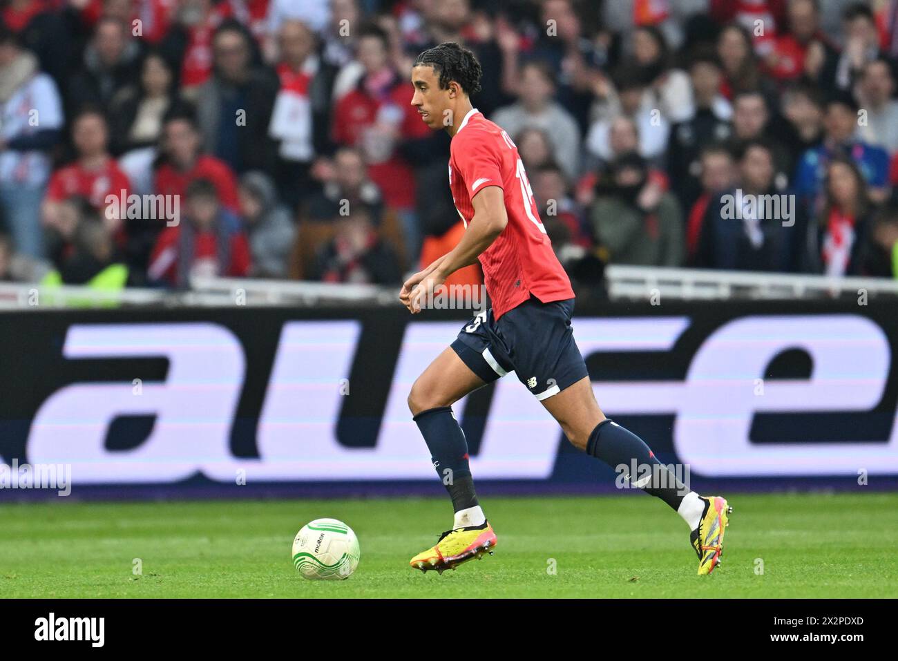 Leny Yoro (15) of Lille pictured during the Uefa Conference League Quarter final round - second ...