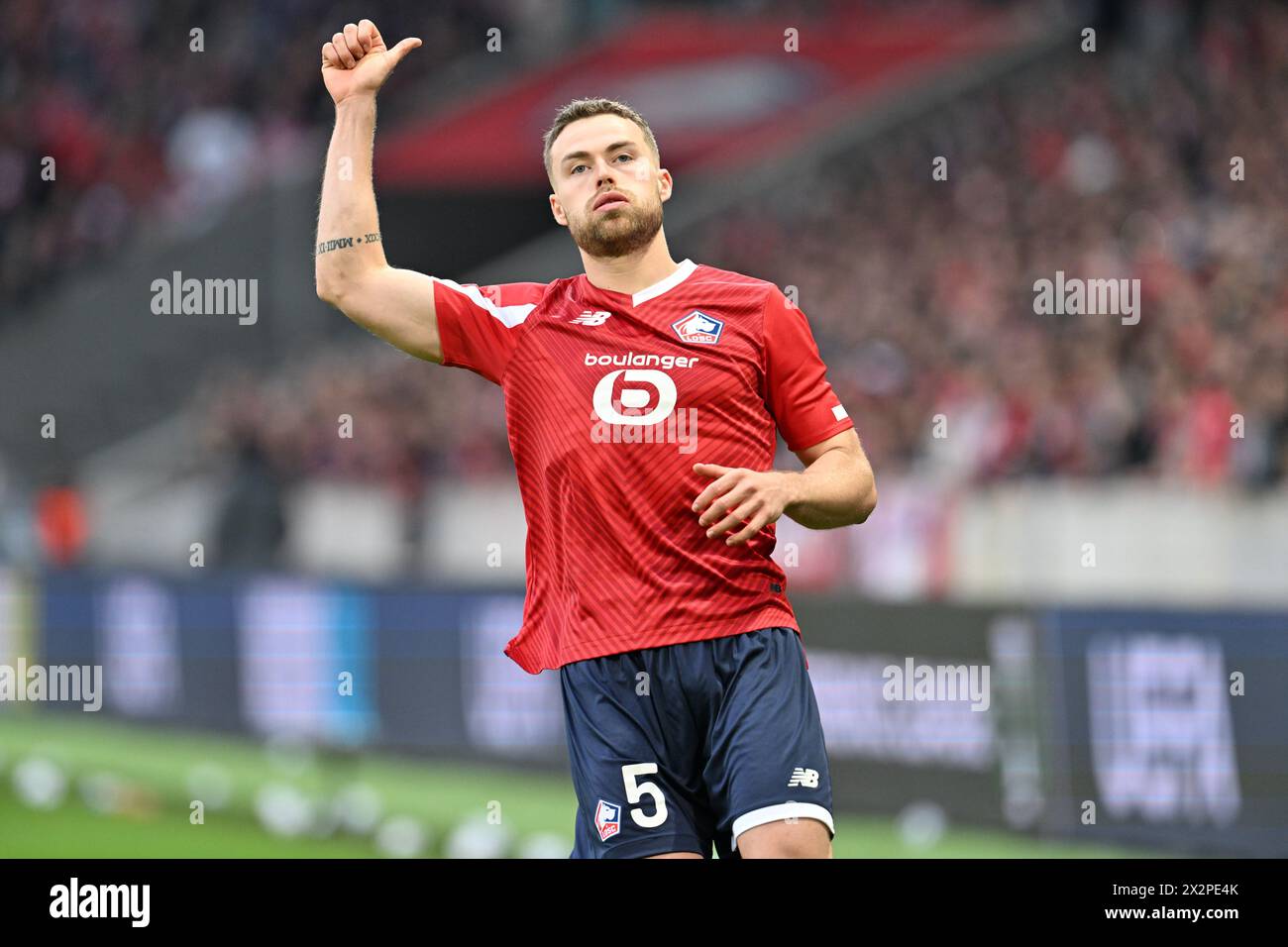 Lille, France. 18th Apr, 2024. Gabriel Gudmundsson (5) of Lille pictured during the Uefa ...