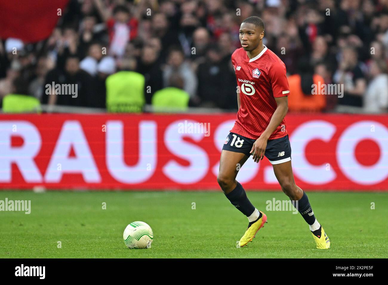 Lille, France. 18th Apr, 2024. Bafode Diakite (18) of Lille pictured during the Uefa Conference ...