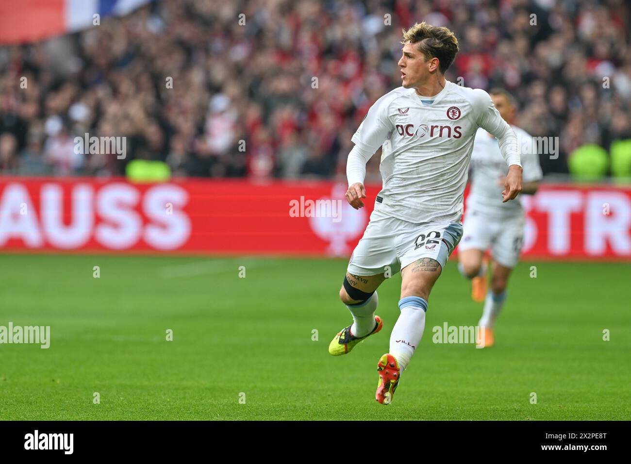 Lille, France. 18th Apr, 2024. Nicolo Zaniolo (22) of Aston Villa pictured during the Uefa ...