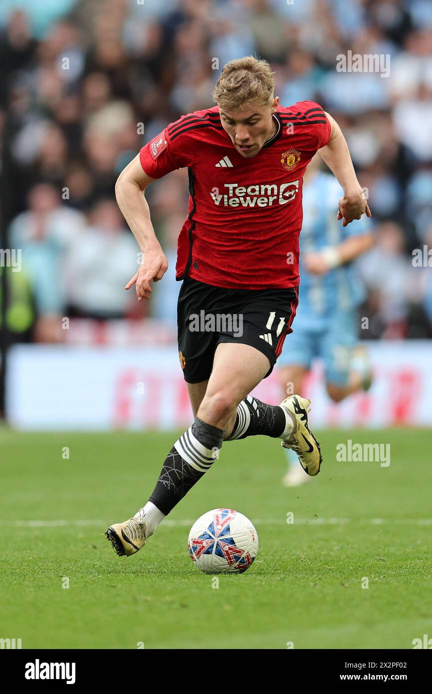 London, UK. 21st Apr, 2024. Rasmus Højlund of Manchester Utd in action ...