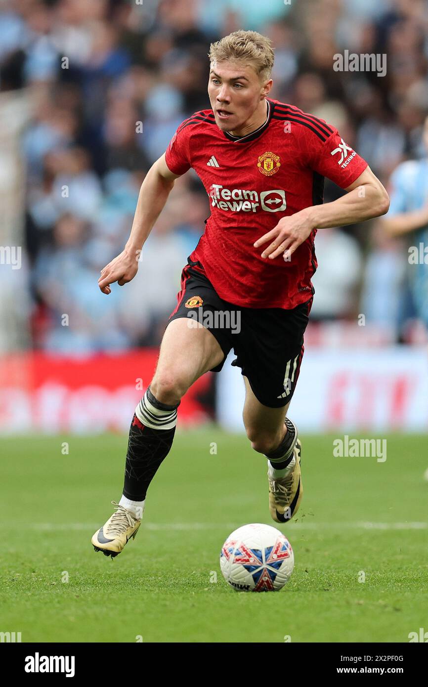 London, UK. 21st Apr, 2024. Rasmus Højlund of Manchester Utd in action ...