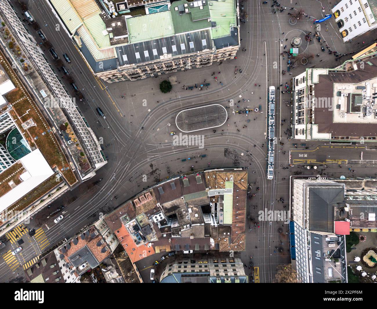 Zurich, Switzerland: Aerial top down view Zurich business and financial ...