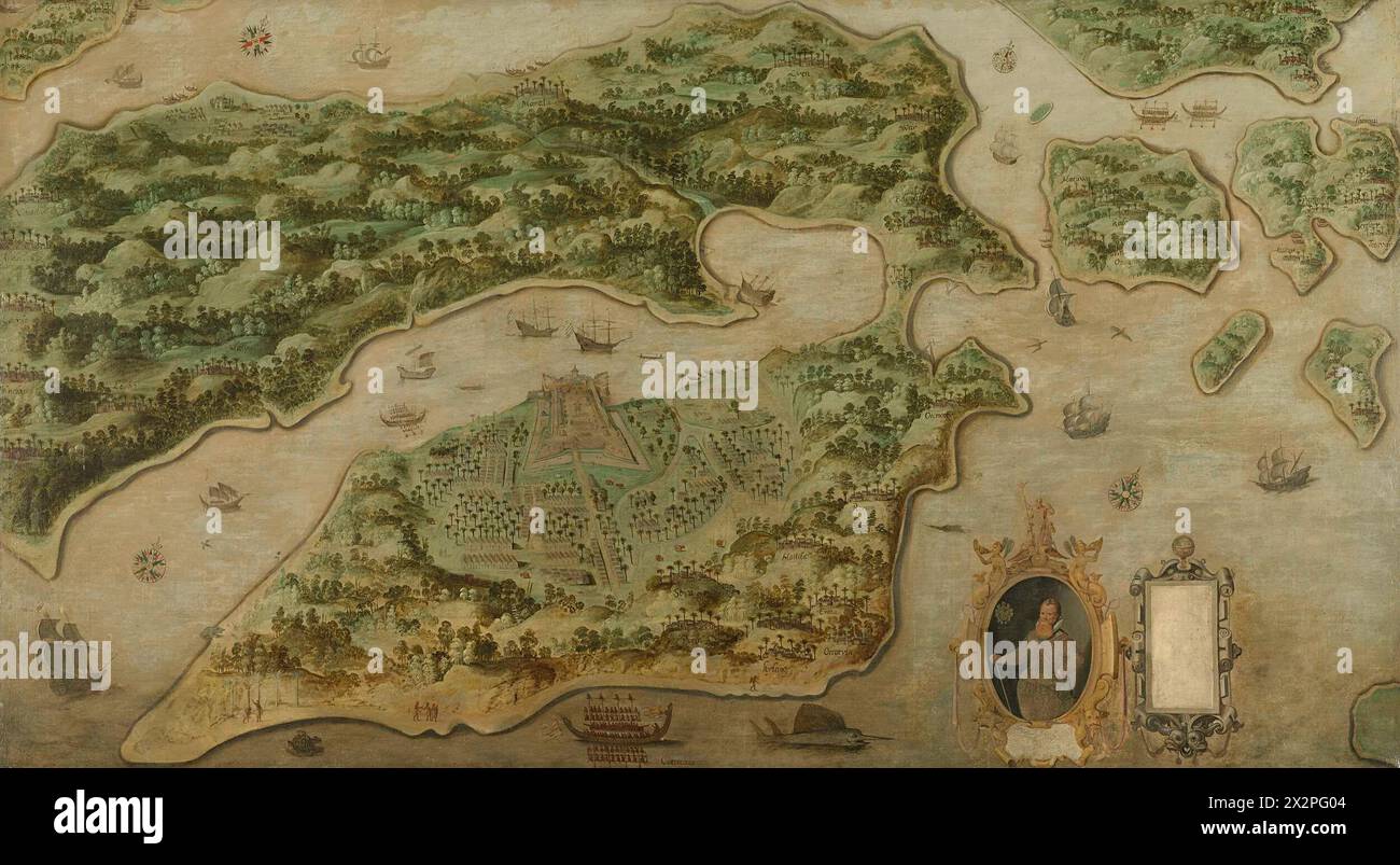 View of Ambon, anonymous, c. 1617 oil on canvas, h 148.8cm × w 268.2cm ...