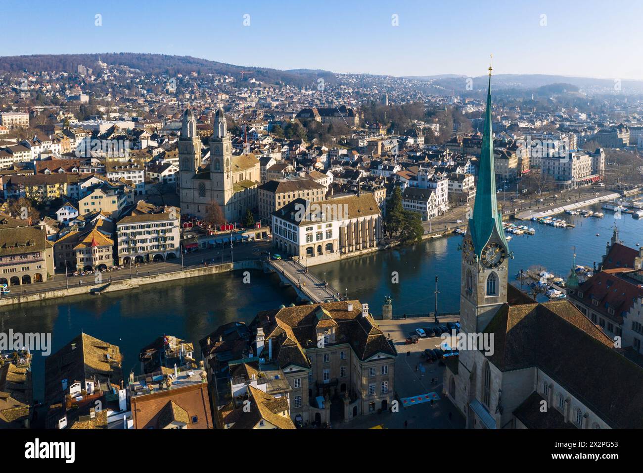 Aerial view church Fraumünster Zurich Stock Photo - Alamy
