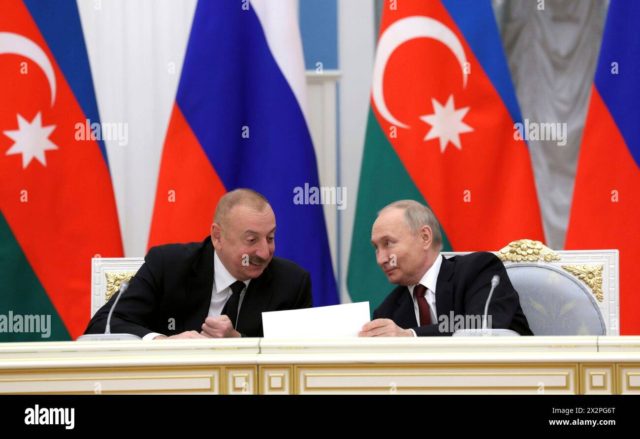 Moscow, Russia. 22nd Apr, 2024. Russian President Vladimir Putin, right ...