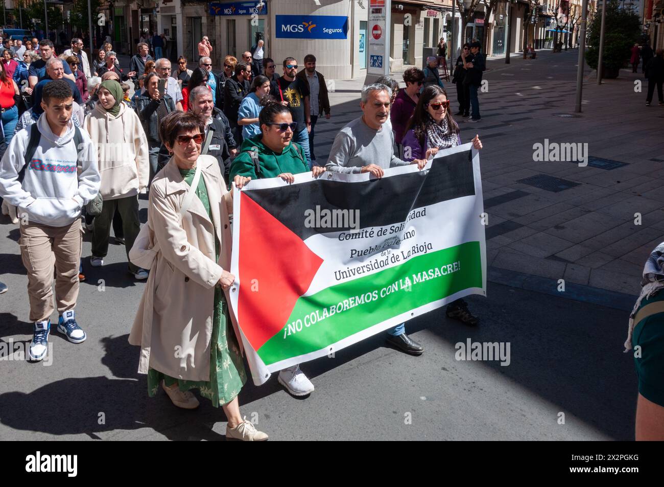 Demonstration in support of Gaza and Palestine in Logroño. Carrying out ...