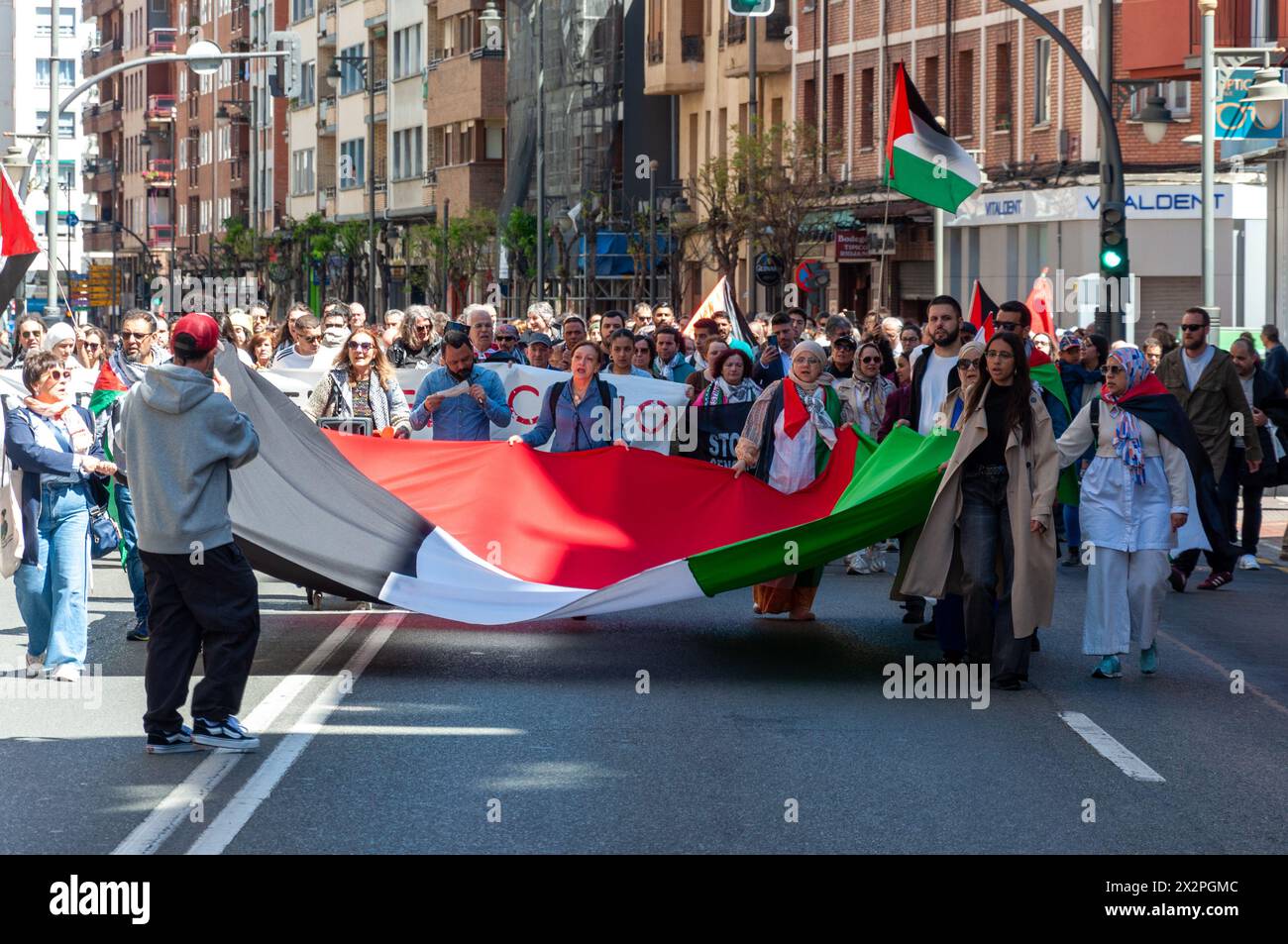 Demonstration in support of Gaza and Palestine in Logroño. Carrying out ...