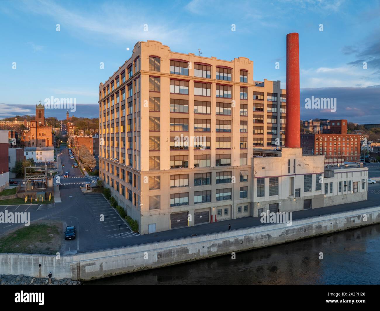 Late afternoon spring aerial view of downtown Troy, NY located on the ... Late afternoon spring aerial view of downtown Troy, NY located on the ...