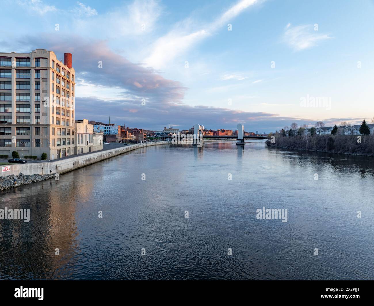 Late afternoon spring aerial view of downtown Troy, NY located on the ...