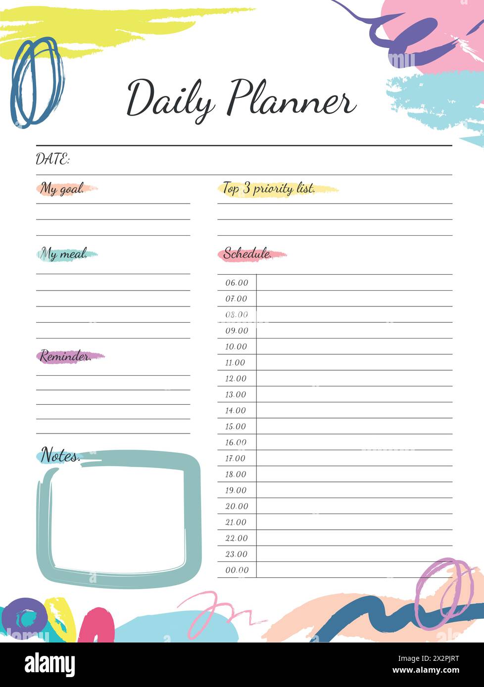 Daily planner template. Printable to do list. Organizer and schedule ...