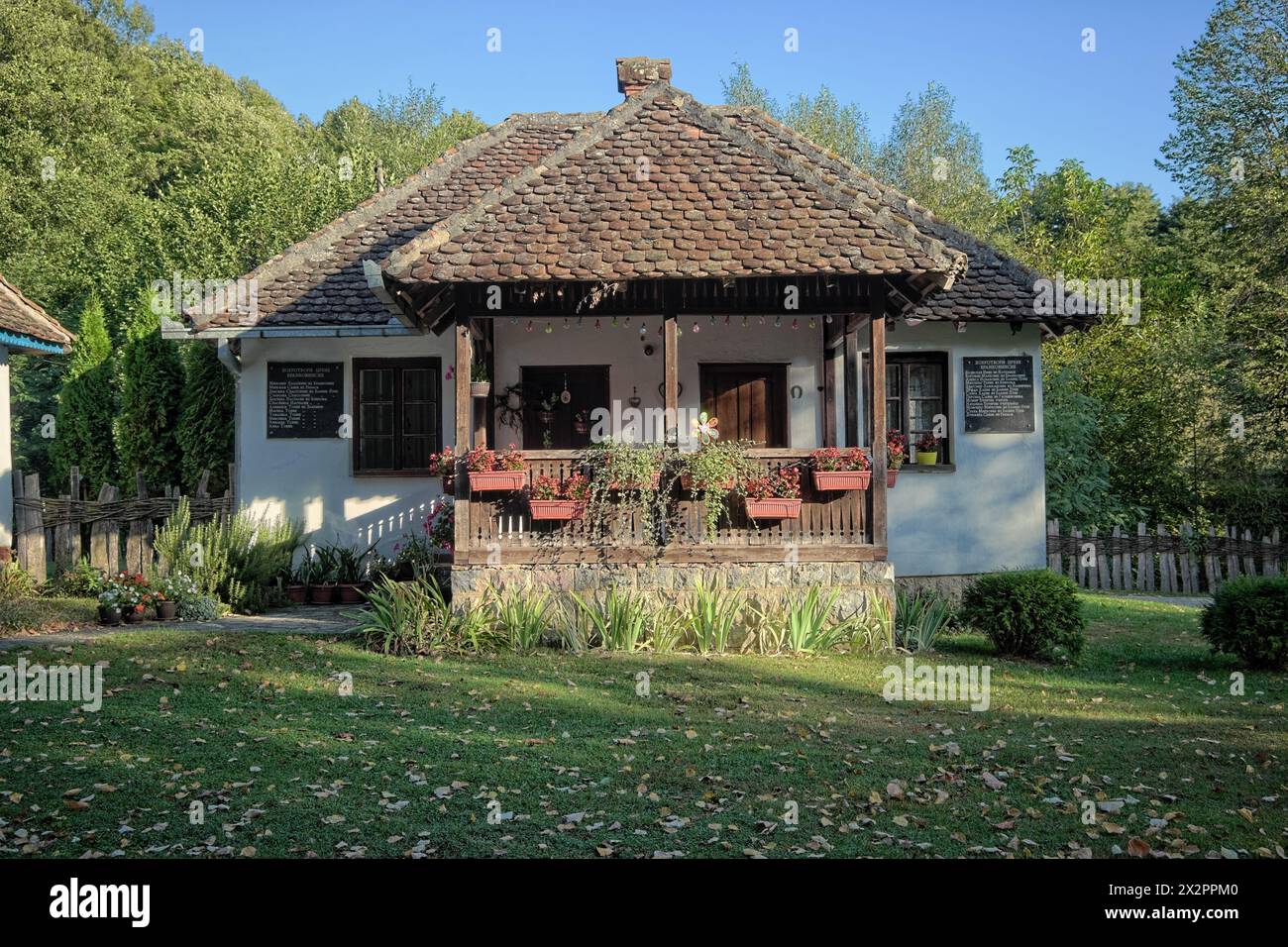 traditional house with wooden porch in Brankovina village, Serbia (2 ...