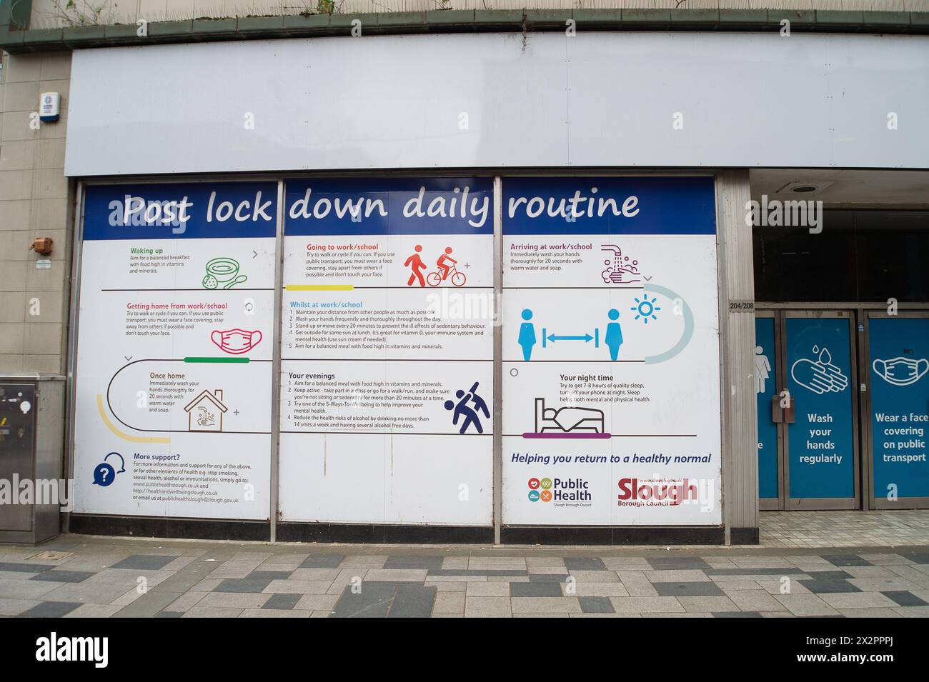 Slough, Berkshire, UK. 19th April, 2024. Legacy Covid-19 signs in ...