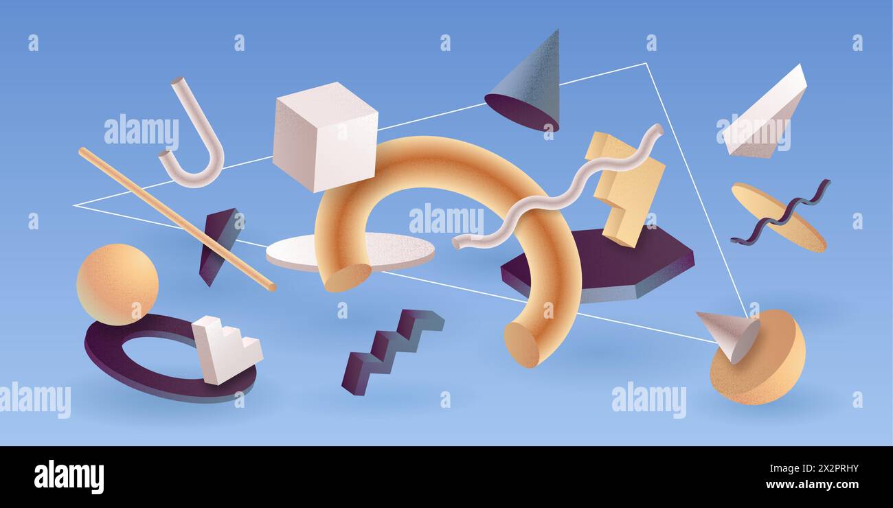 3d motion design. Graphic shapes, isometric triangle poster with ...