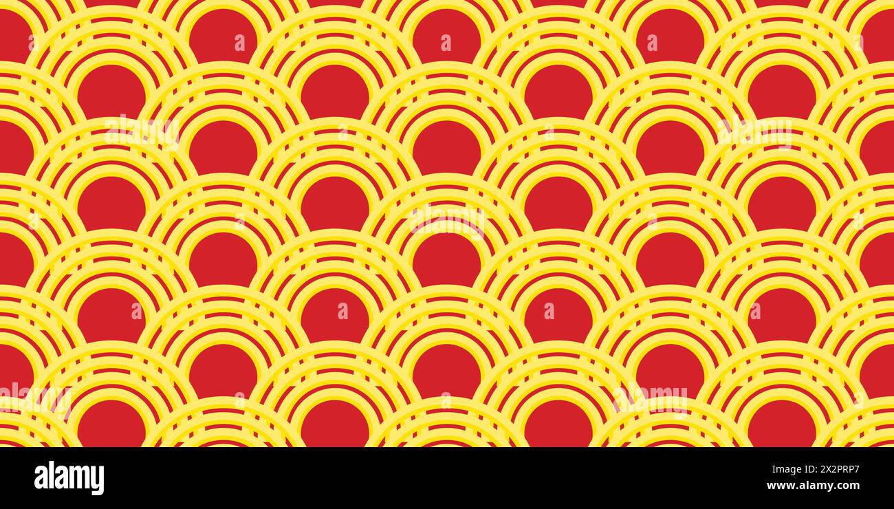 Ramen noodle background. Japanese pattern seigaiha. Yellow waves on red ...